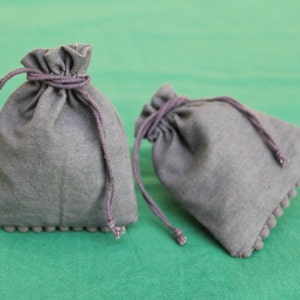 100 Personalized Drawstring Grey Cotton Fabric Pouches, Jewelry Gift ...