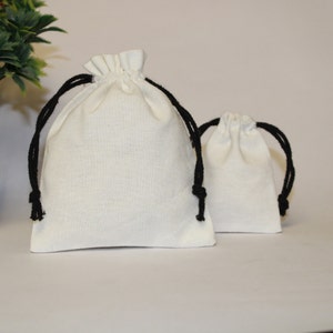 Set of 100 White Cotton Drawstring Bags, Black Drawstring Bags, Custom ...