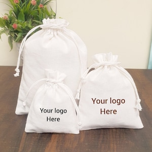 100 White Cotton Drawstring Bags, Small Cotton Bags, Custom Logo Bags ...