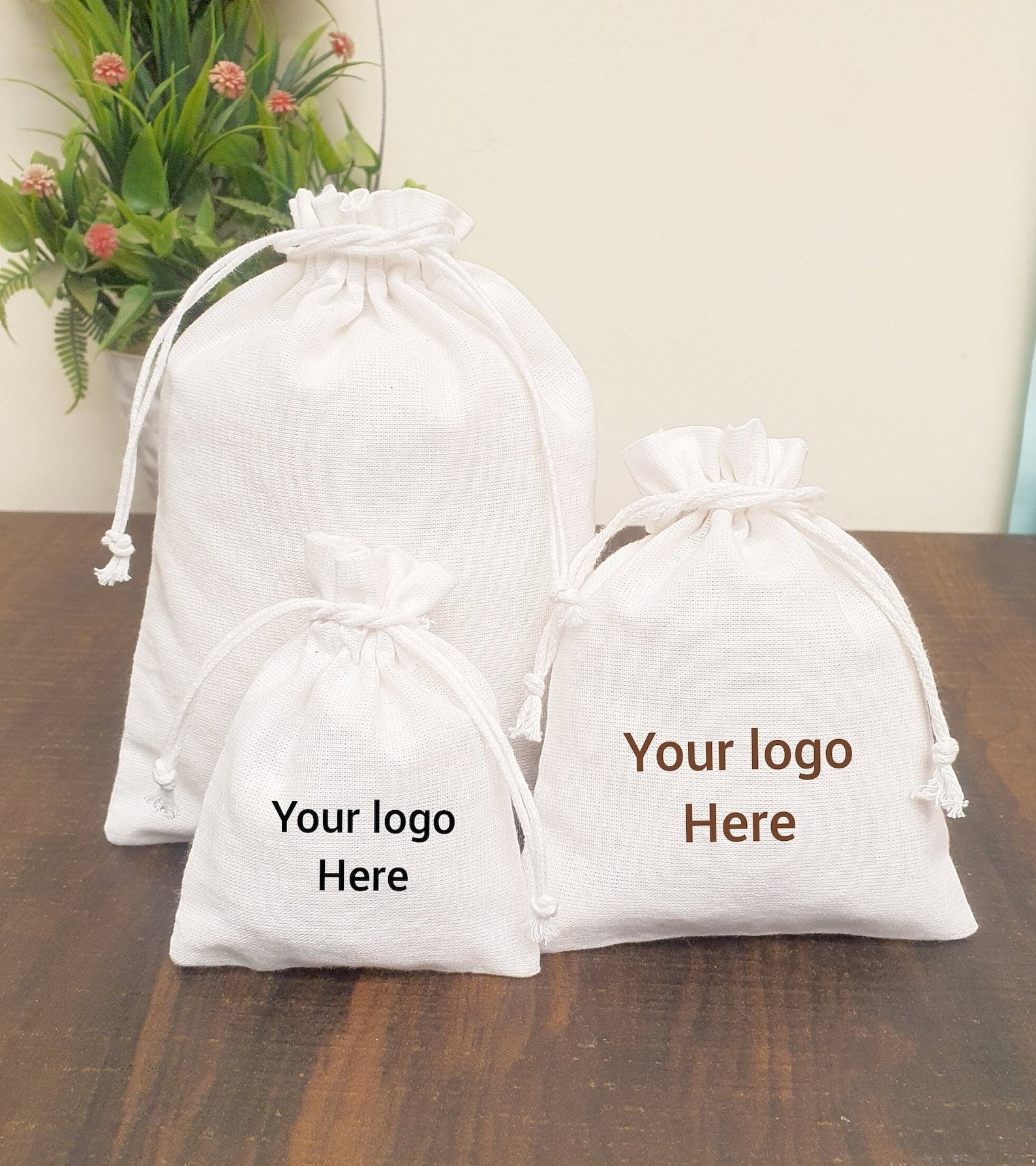 100 White Cotton Drawstring Bags: Custom Logo Favor Pouches - Etsy