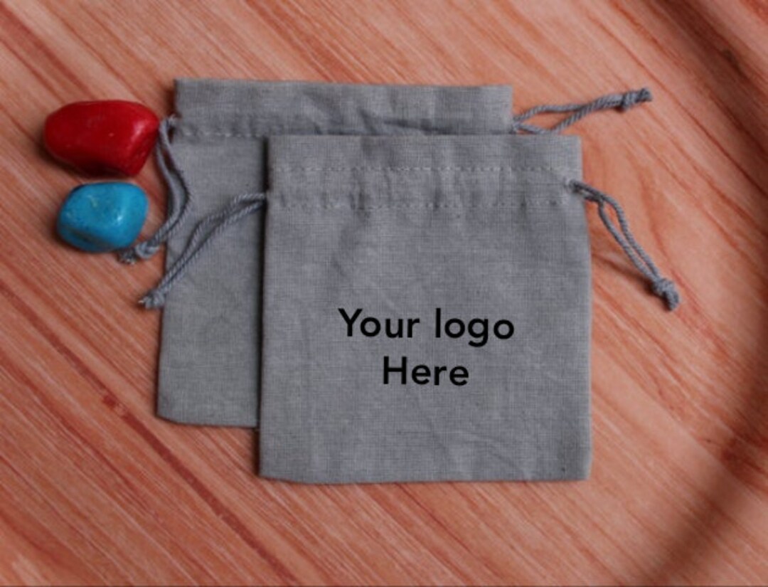 100 Personalized Drawstring Gray Cotton Fabric Pouches, Jewelry Gift ...