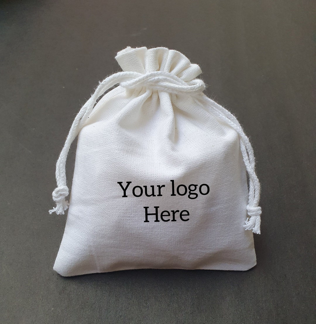Set of 100 White Cotton Drawstring Bag, Custom Logo Bag, Jewelery Bags ...