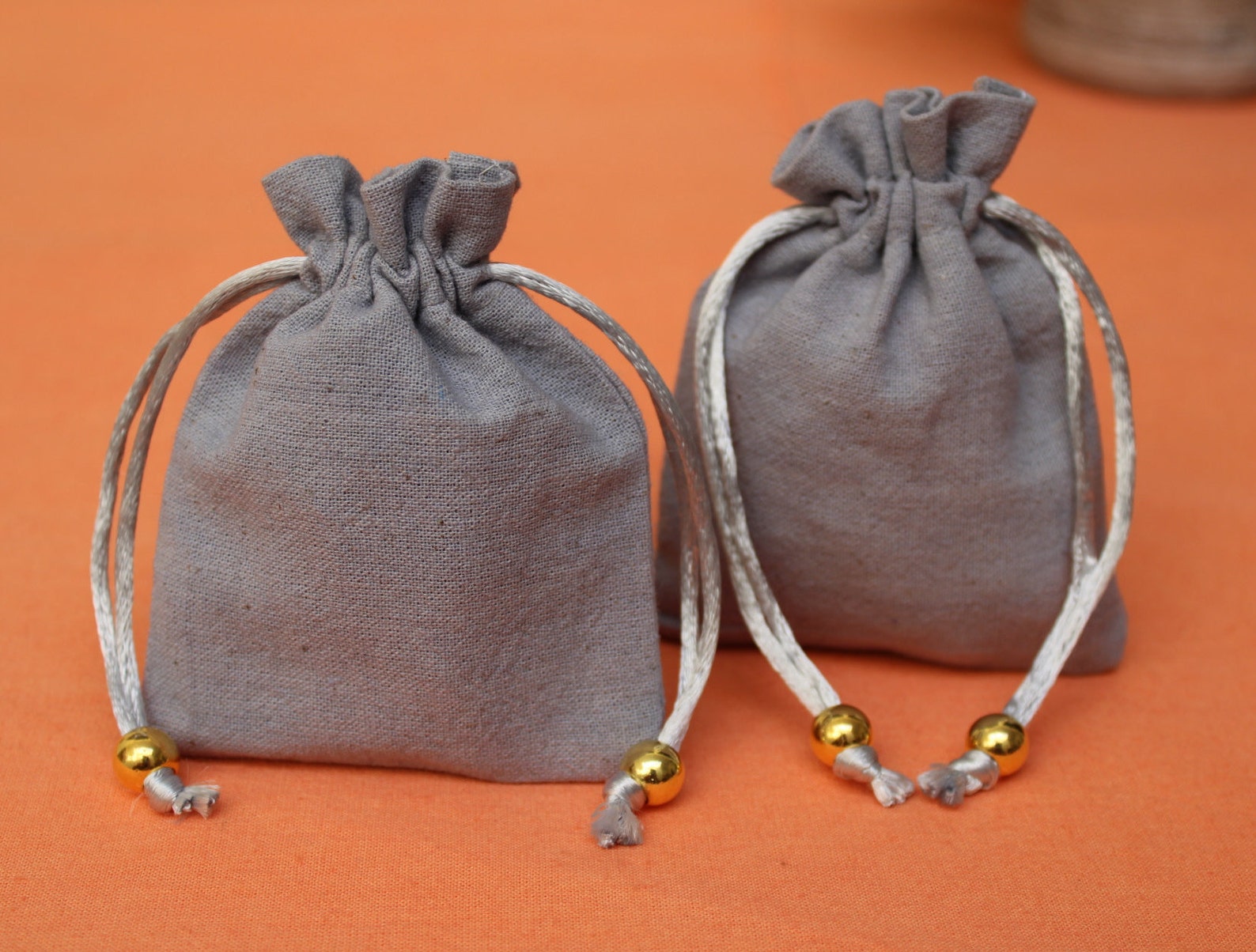 100 Personalized Drawstring Grey Cotton Fabric Pouches | Etsy