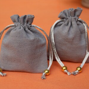 100 Personalized Drawstring Grey Cotton Fabric Pouches, Jewelry Gift ...