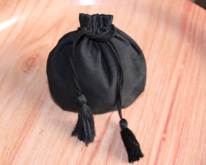 100 Black Drawstring Jewelry Pouch With Round Shape Tassel | Etsy