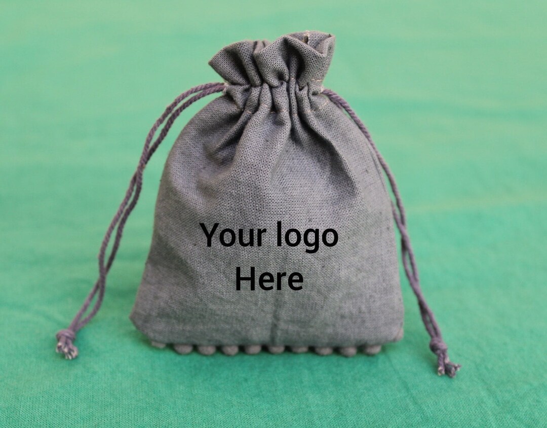 100 Personalized Drawstring Grey Cotton Fabric Pouches, Jewelry Gift ...