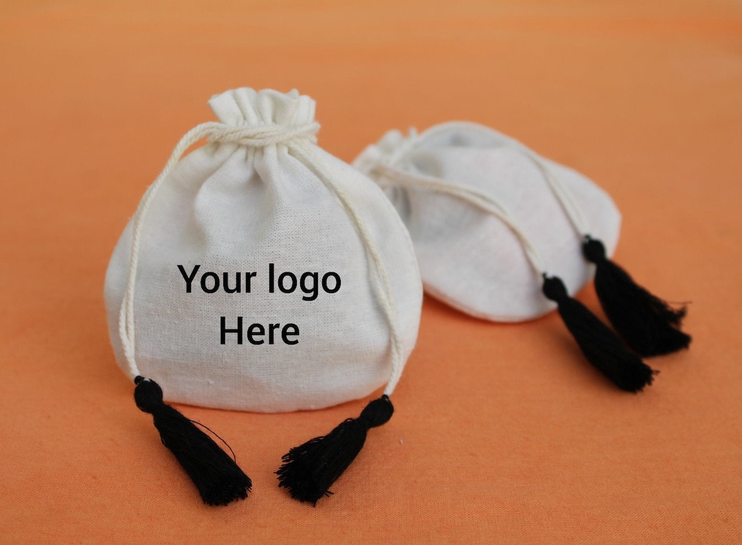 100 Drawstring Custom White Jewelry Pouch With Both Side Black Tassel ...