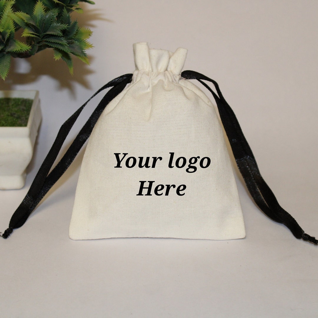 Set of 100 White Cotton Drawstring Bags: Custom Logo, Jewelry Pouch - Etsy