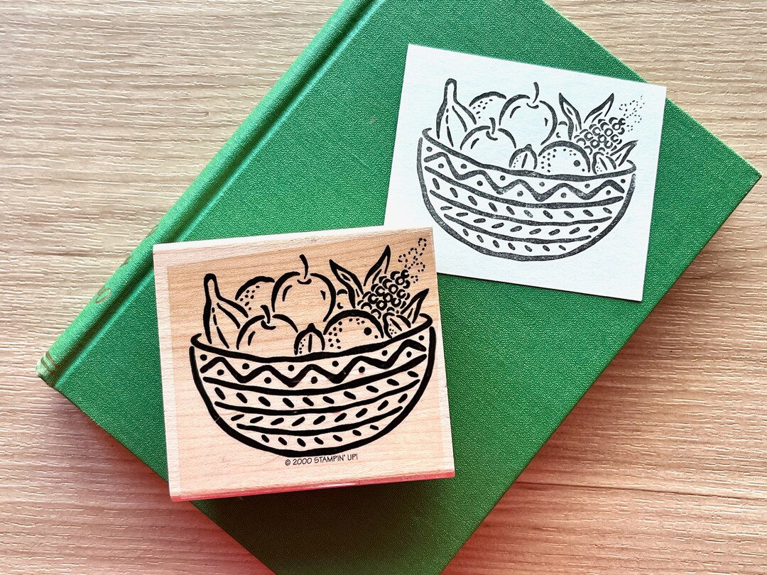 Vintage Rubber Stamp Food Theme Fruit Salad Basket Image Drawing Style ...