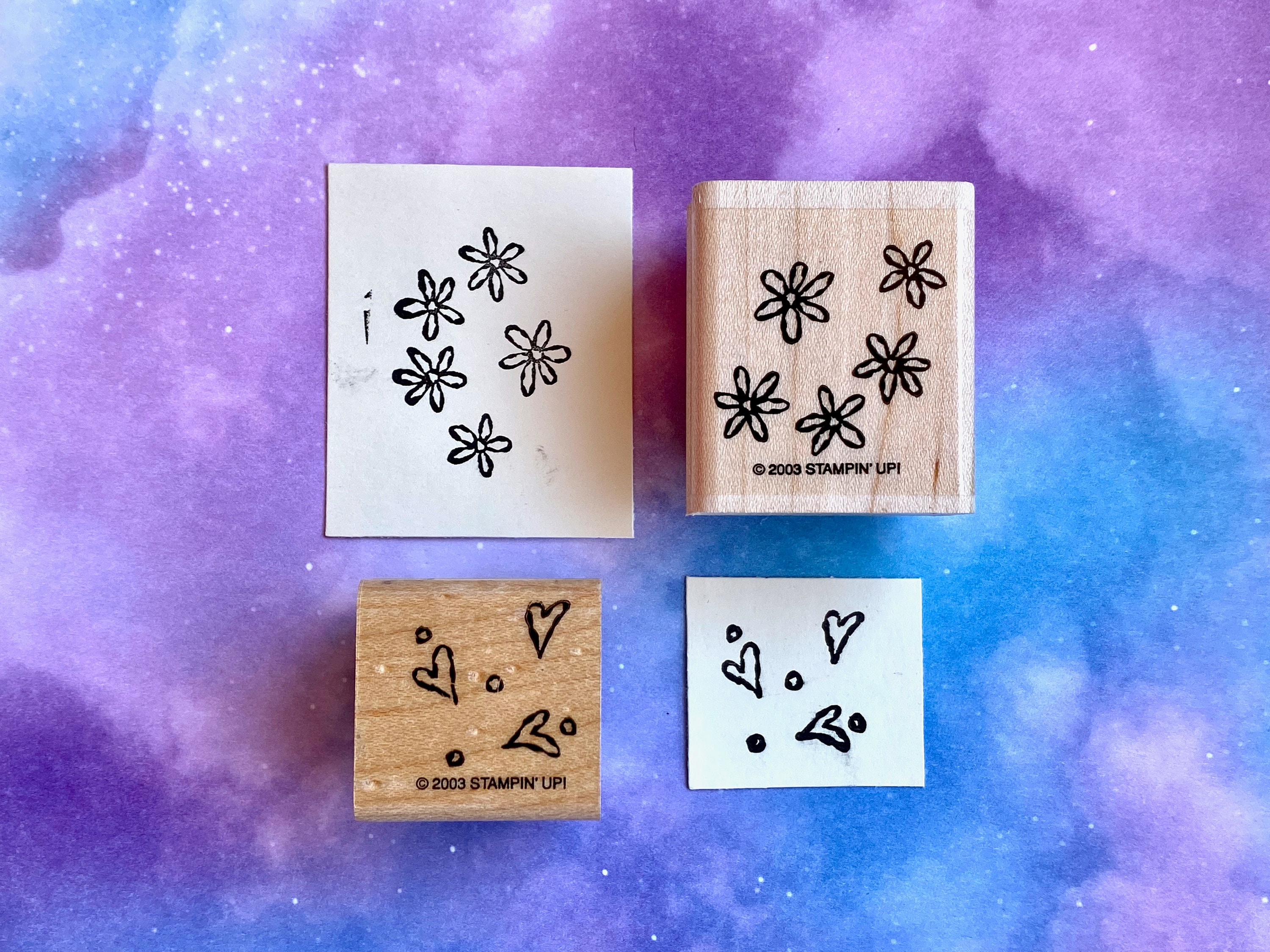 Set of Two 2 Vintage Rubber Stamps Simple Floral Design Flower & Heart ...