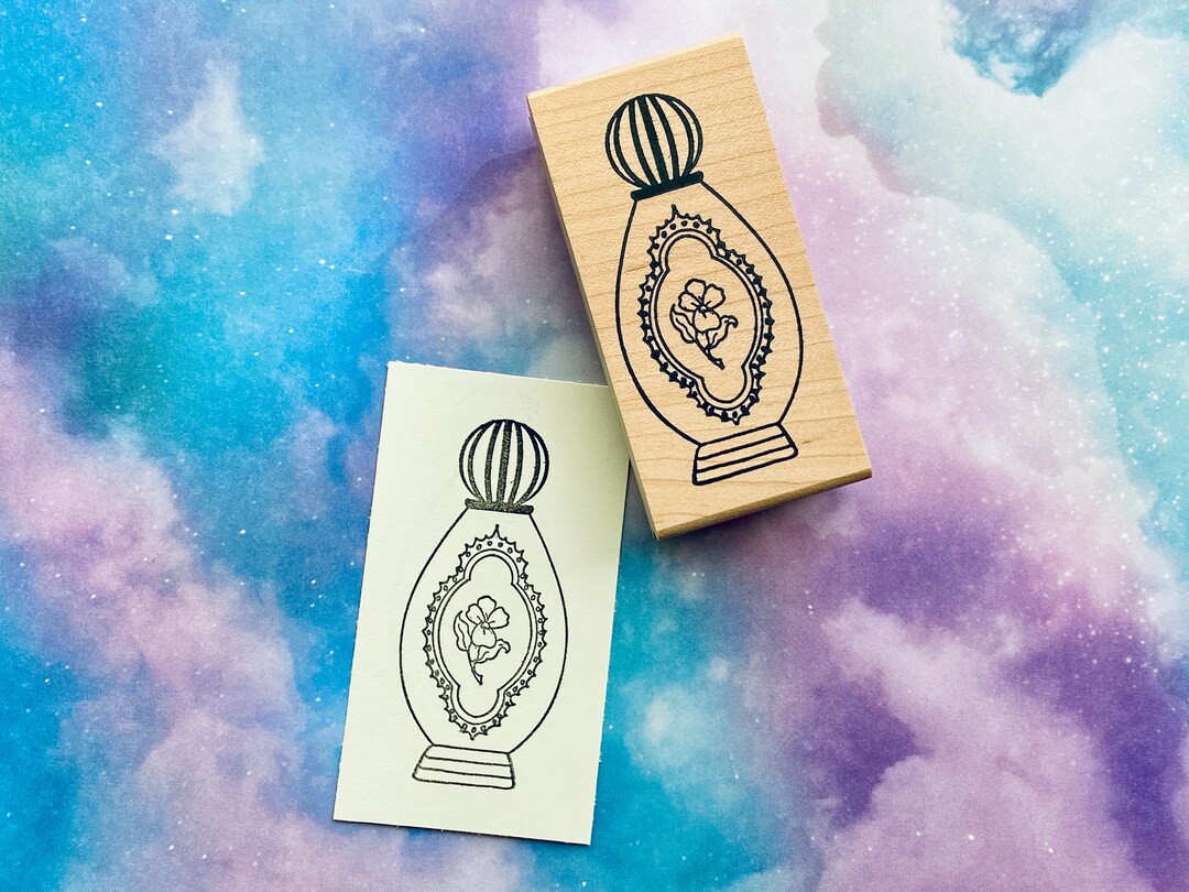Vintage Floral Perfume Bottle Stamp - Elegant Design, Rubber & Wood - Etsy