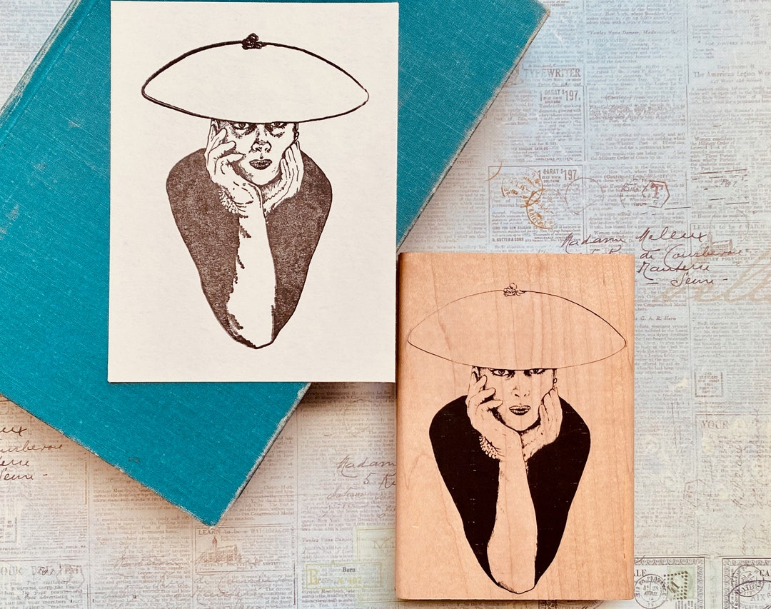 Vintage Audrey Hepburn Style Rubber Stamp, Woman in Big Hat - Etsy