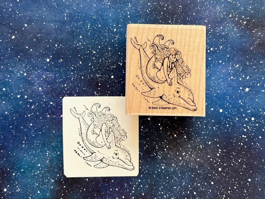 Vintage Rubber Stamp Mermaid Riding Dolphin Image Stamp Ocean, Sea Life ...