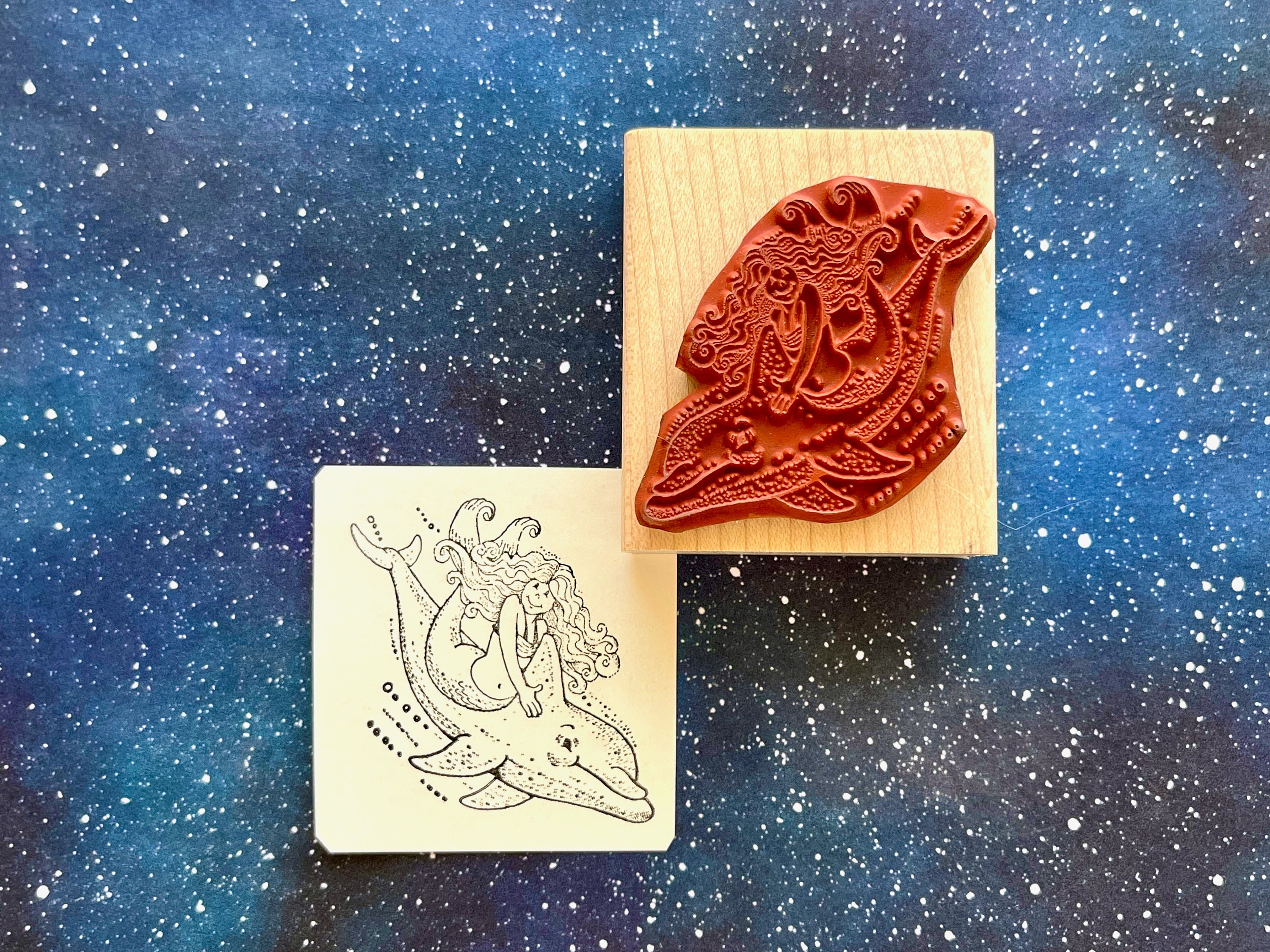Vintage Rubber Stamp Mermaid Riding Dolphin Image Stamp Ocean, Sea Life ...