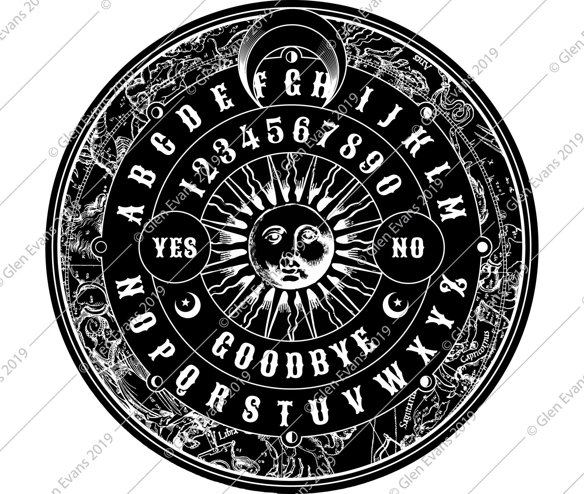 Instant Download Hi-res Astronomy Themed Round Black and White Spirit ...