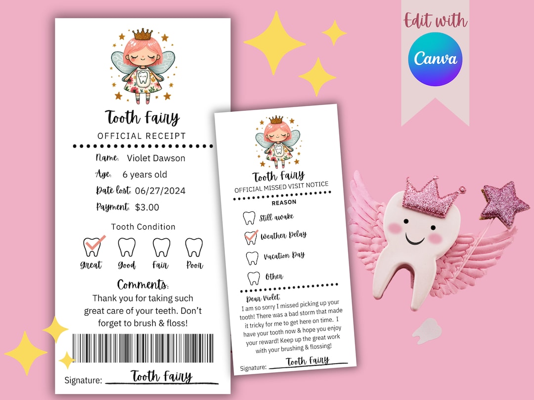 Lost Tooth Receipt Template – Tooth Fairy Edition – Editable PDF Note ...
