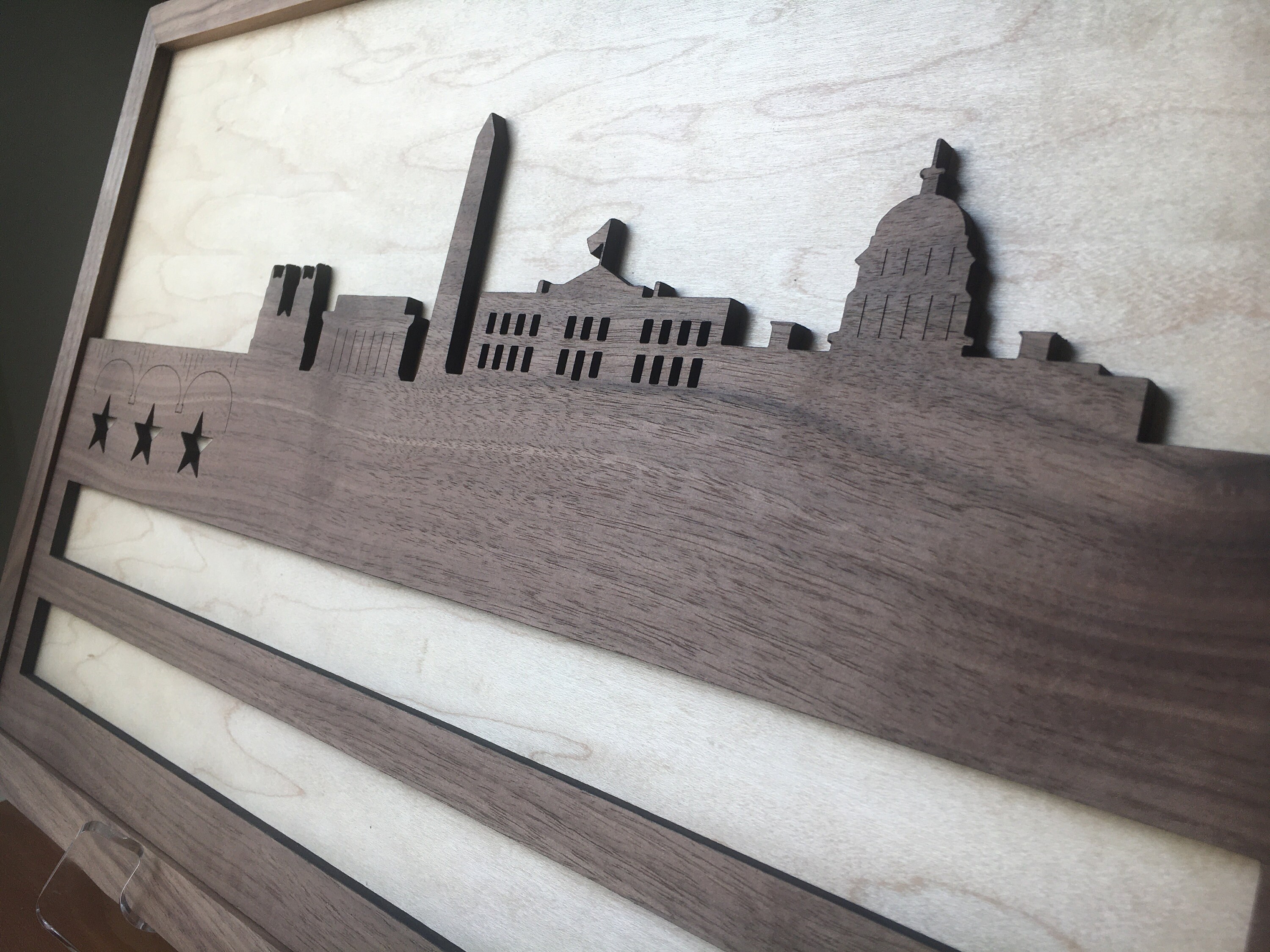 Washington DC Skyline & Flag Wall Plaque - 12x18, Walnut and Maple - Etsy