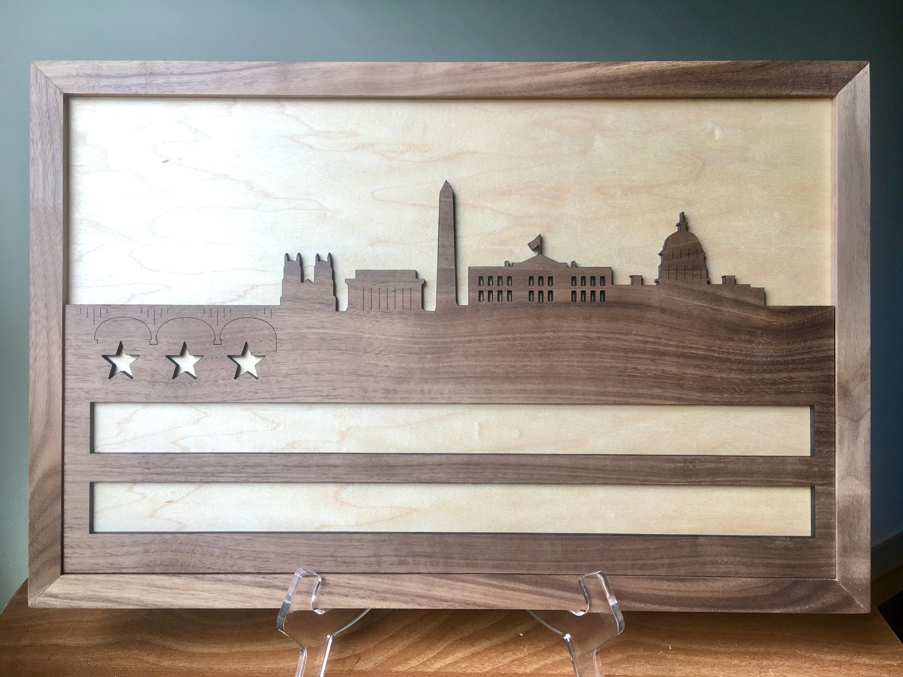 Washington DC Skyline & Flag Wall Plaque - 12x18, Walnut and Maple - Etsy