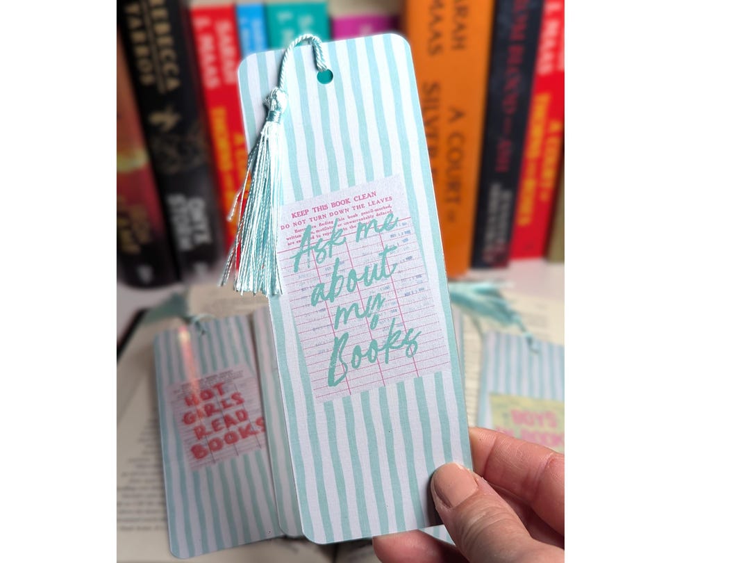 Bookmark Mint Striped Library Card Cute Book Lover Gift Aesthetic ...