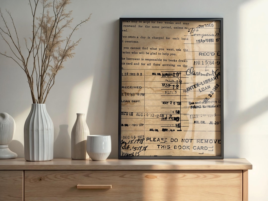 Book Due Date Card Wall Art Printable Vintage Library Card Decor Book ...