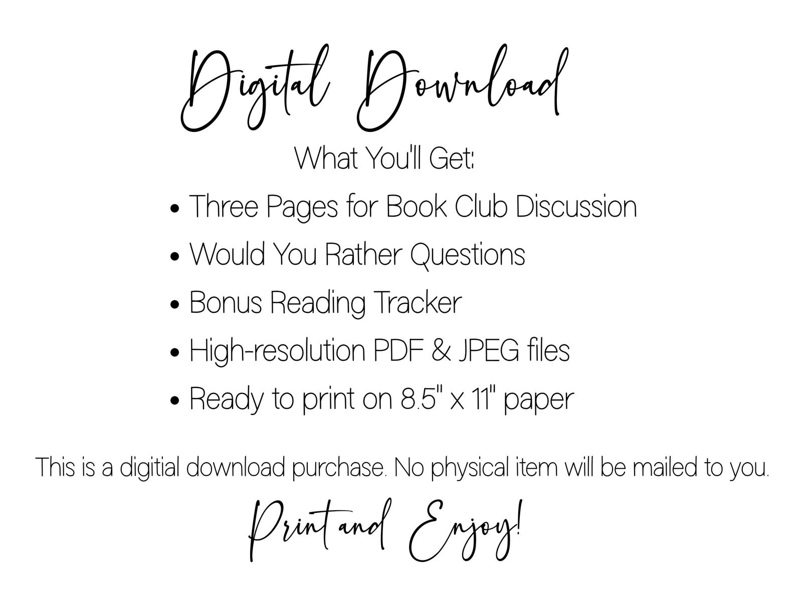 Printable Book Club Discussion Guide Review Page Conversation Starter ...
