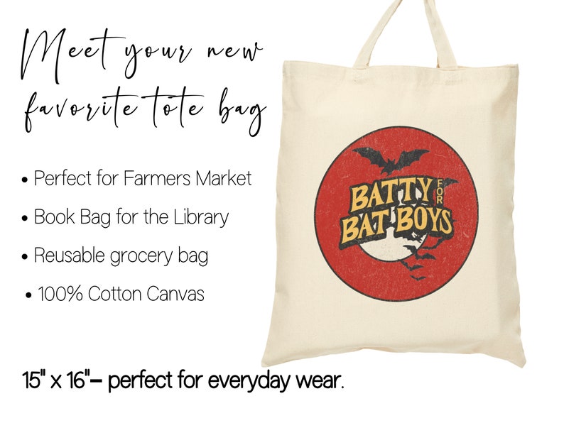 Distressed Comic Book Batty for Bat Boys Canvas Tote Book Bag Gift for ...