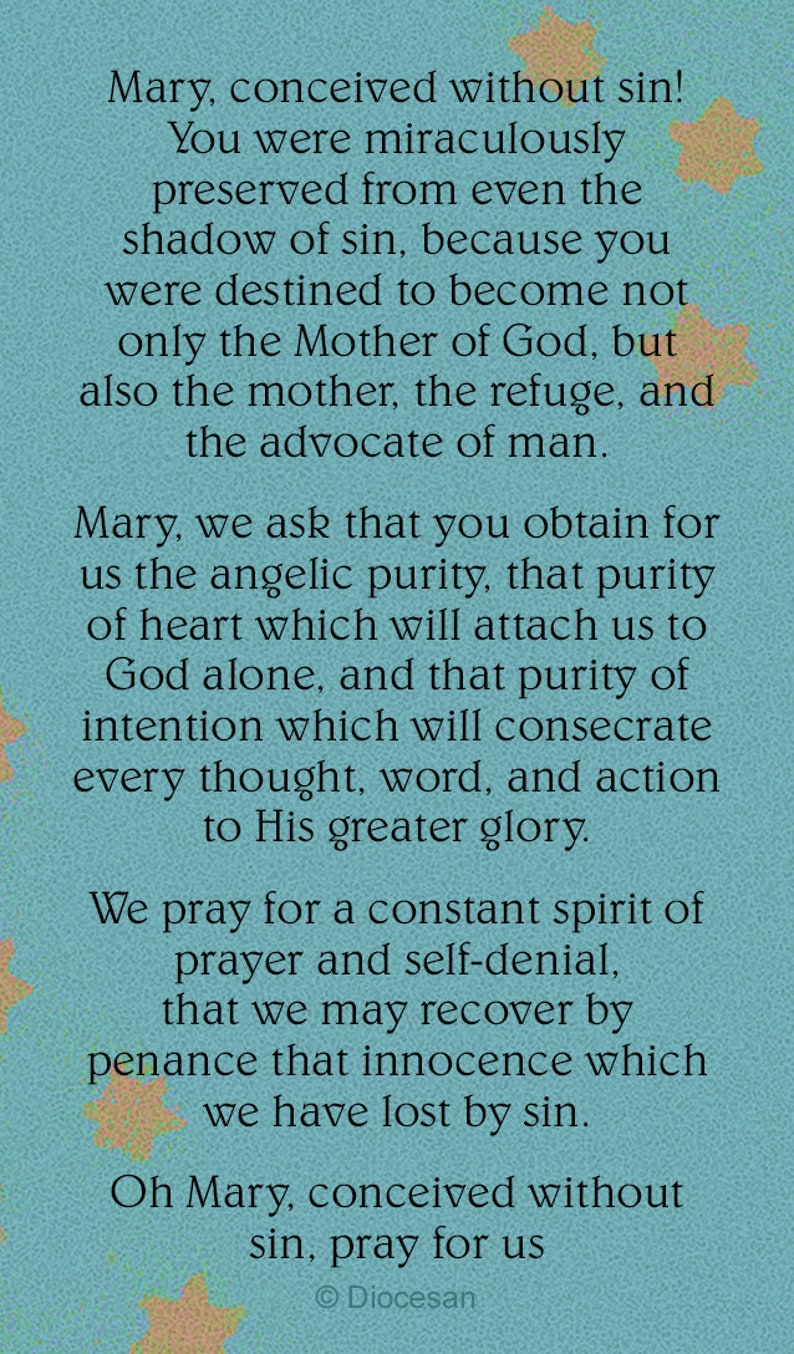 Immaculate Conception Prayer Card Full of Grace Prayer Card Catholic ...