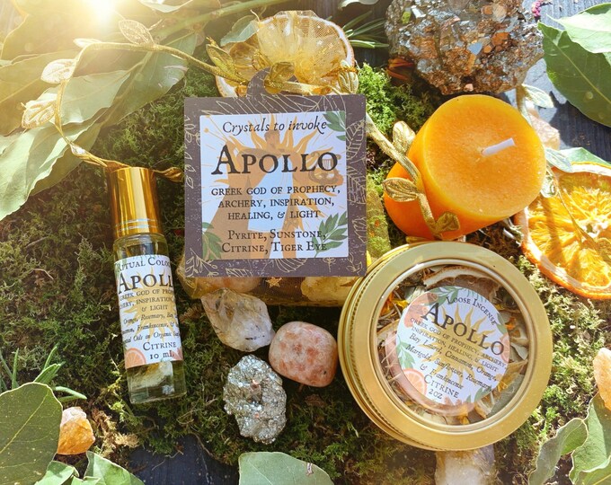 Apollo—altar Set-crystals, Ritual Oil, Loose Incense, Candle—orange ...