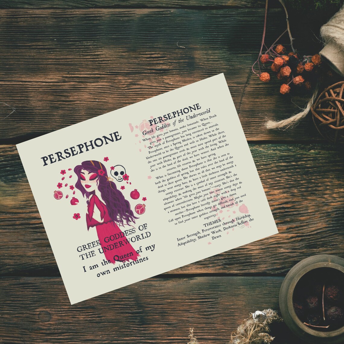 Persephone—grimoire Page Printable Book of Shadows Digital Download ...