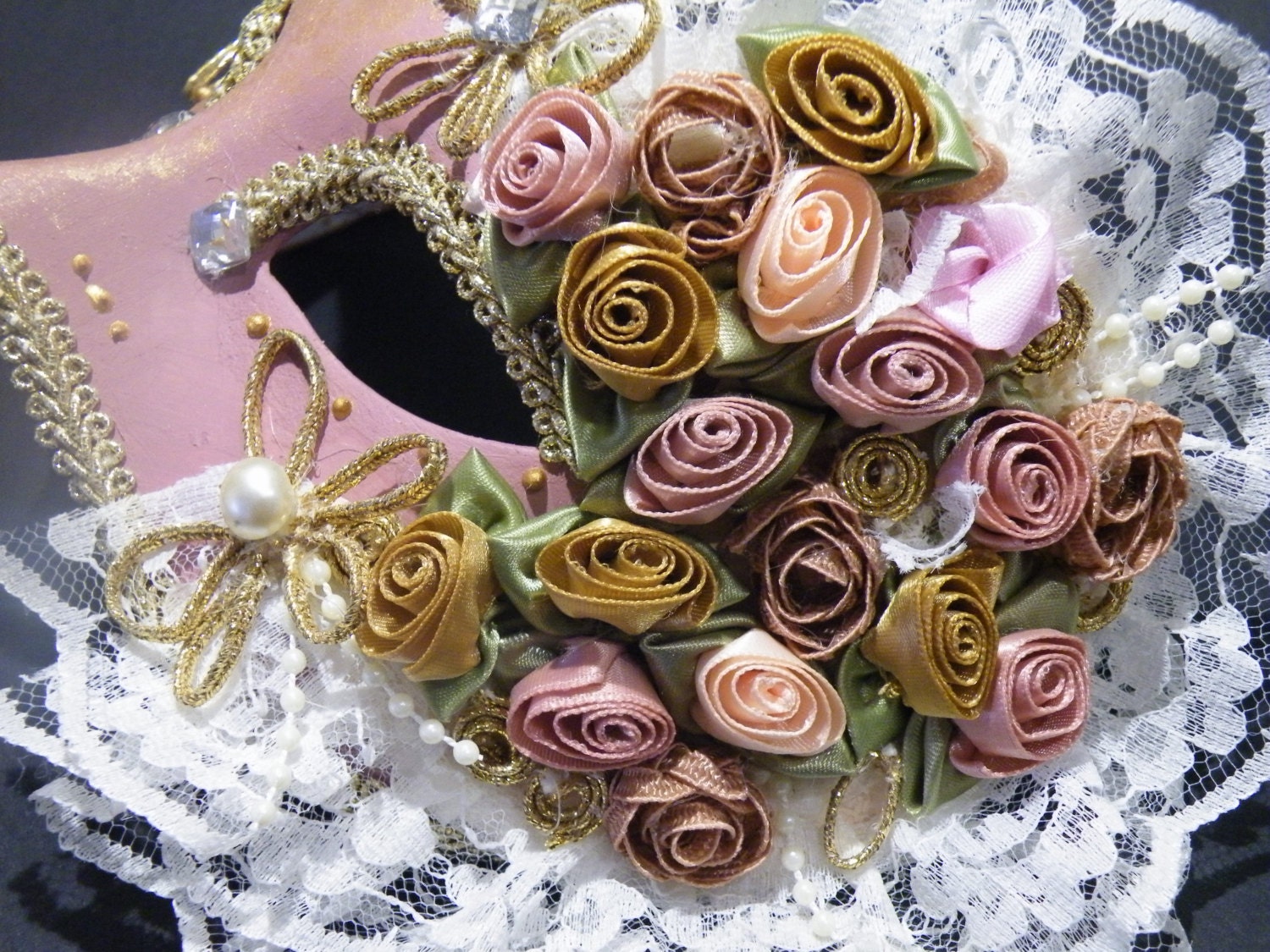 Old Rose and Gold Wedding Masquerade Mask, Mardi Gras Masquerade Mask ...