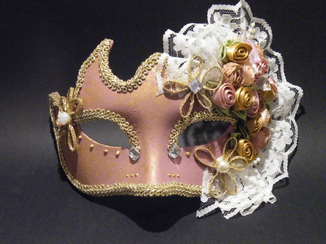 Old Rose and Gold Wedding Masquerade Mask, Mardi Gras Masquerade Mask ...