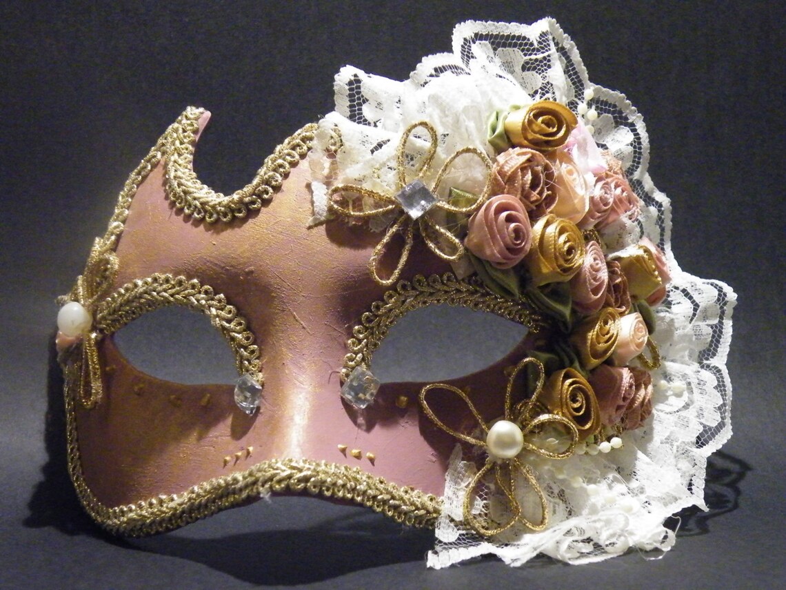 Old Rose and Gold Wedding Masquerade Mask, Mardi Gras Masquerade Mask ...