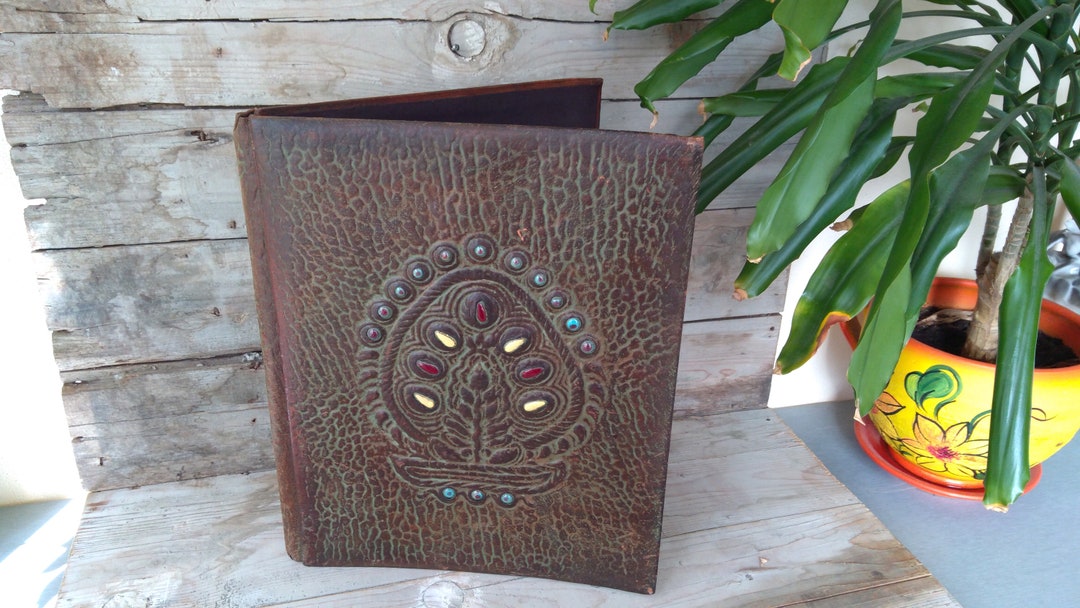 Vintage Leather Portfolio / Large Genuine Leather Folder / Tooled ...