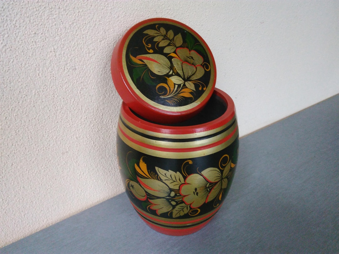 Vintage Soviet Wood Round Box / Hand Painted Wooden Box / Hand Painted ...