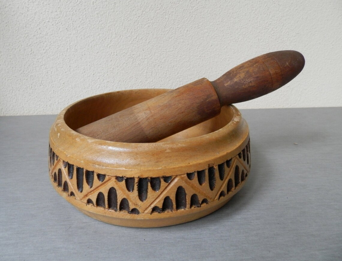 Vintage Wooden Pestle / Vintage Wooden Mortar and Pestle / Rustic Kitchen / Antique Wood Mortar ...