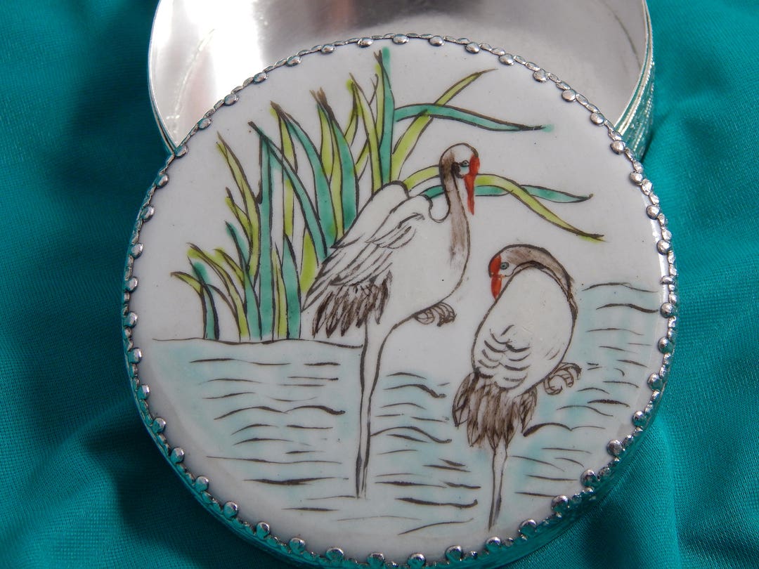 Vintage Collectible Porcelain Hand Painted Silver Plate Powder Box - Etsy