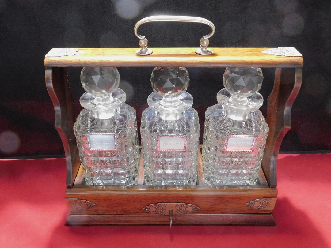 Antique Collectible English Oak Tantalus With Lock and Key - Etsy