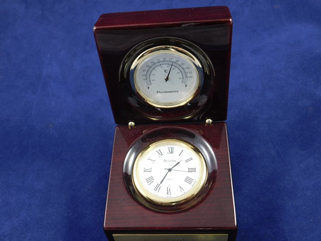 Vintage Wood Cased Desk Clock Time and Temperature - Etsy