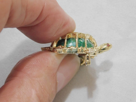 Vintage Collectible Green and Gold Turtle Pin - Gem