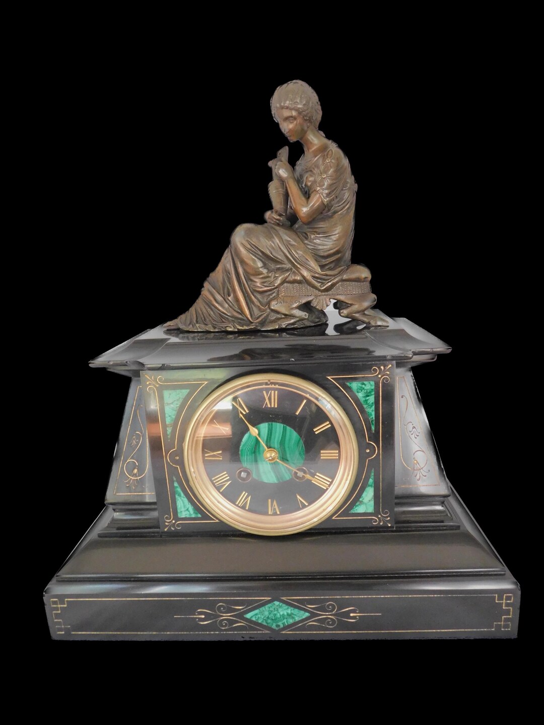 Antique French Mantel Clock Black Belgium Marble With Picard Movement ...