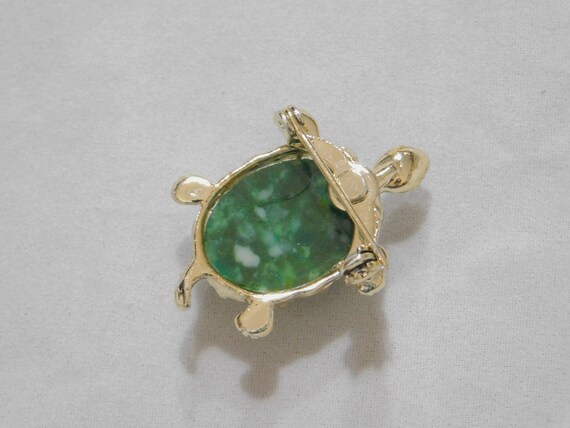 Vintage Collectible Green and Gold Turtle Pin - Gem