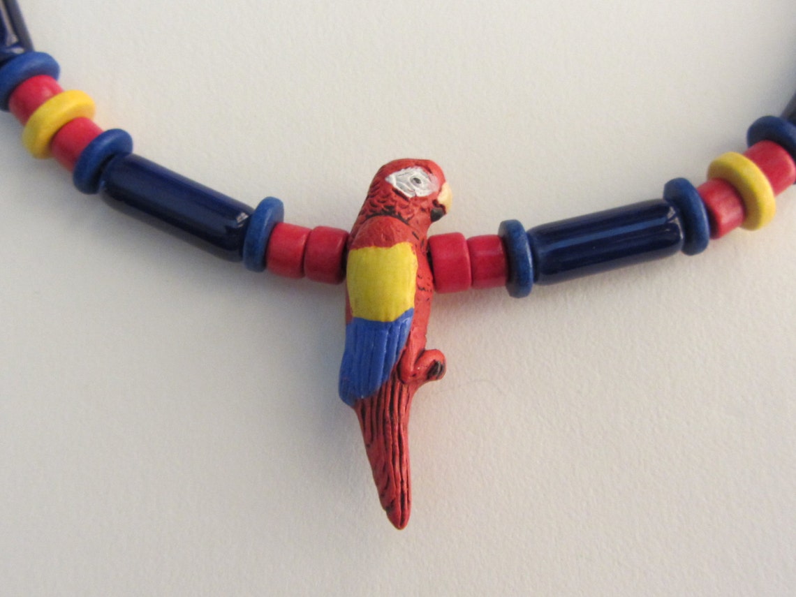 Ceramic 3D Peruvian Parrot and Greek Beads on Leather Cord | Etsy