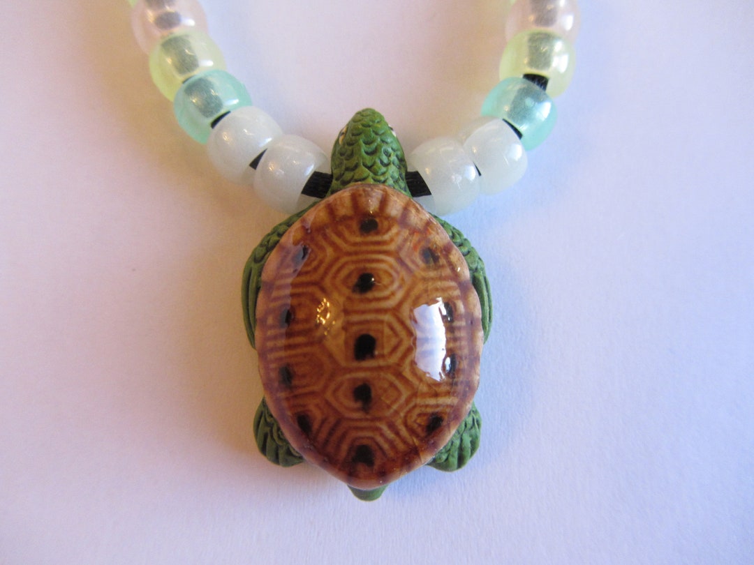 Peruvian Ceramic 3D Turtle With Plastic Pony Beads and Black Rat Tail ...