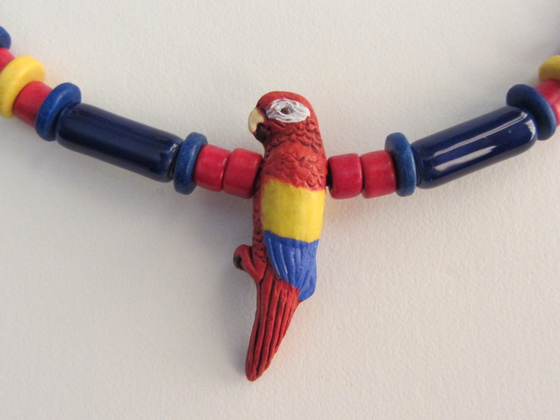 Ceramic 3D Peruvian Parrot and Greek Beads on Leather Cord | Etsy