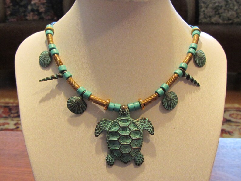 Turtle & Shell Beaded Pendant Necklace With Greek Ceramic - Etsy