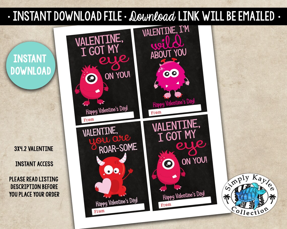 Little Monsters Valentine's Day Cards: Printable Classroom Valentines ...
