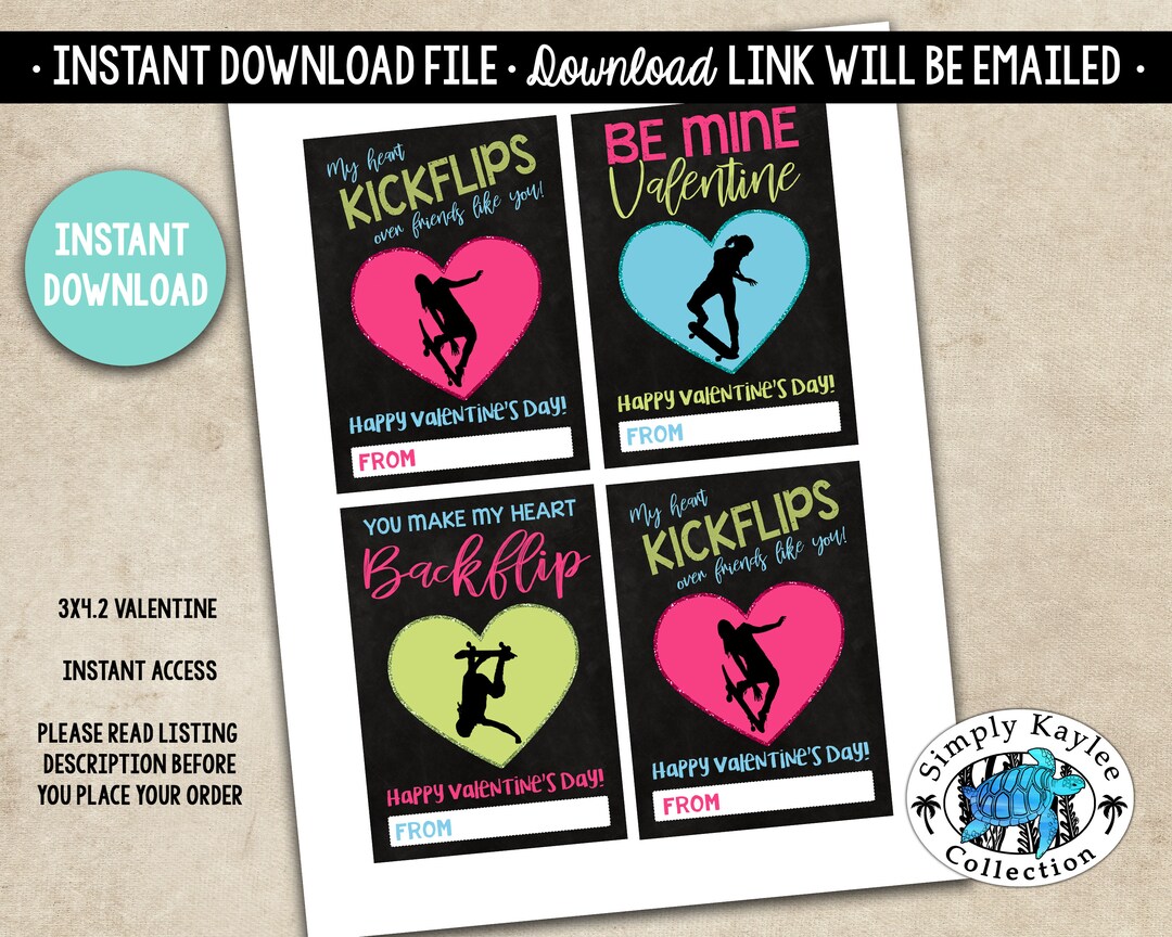 Girls Skateboarding Valentine's Day Card Skateboarding Valentine's Day ...