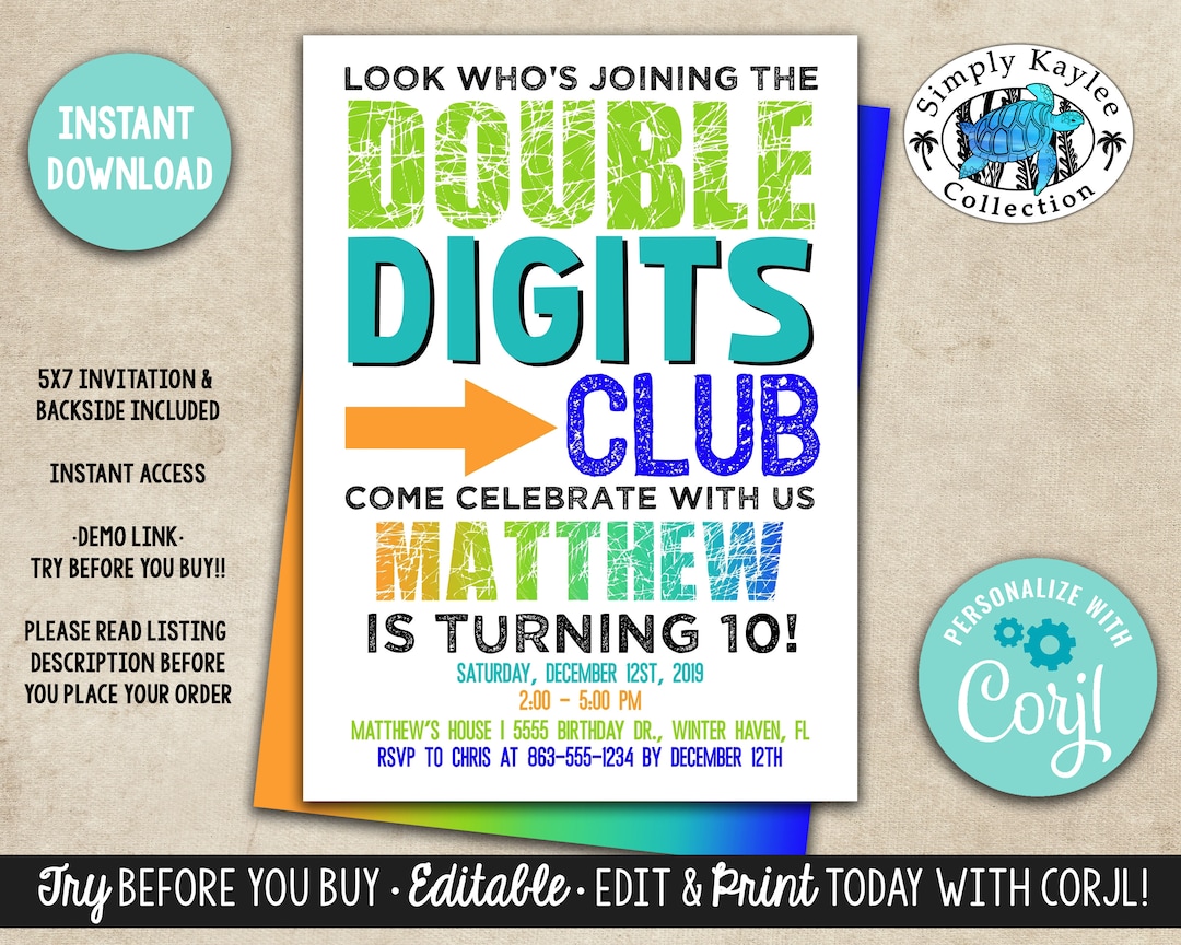 Double Digits Birthday Invitation - 10th Birthday Invitation - Boys ...