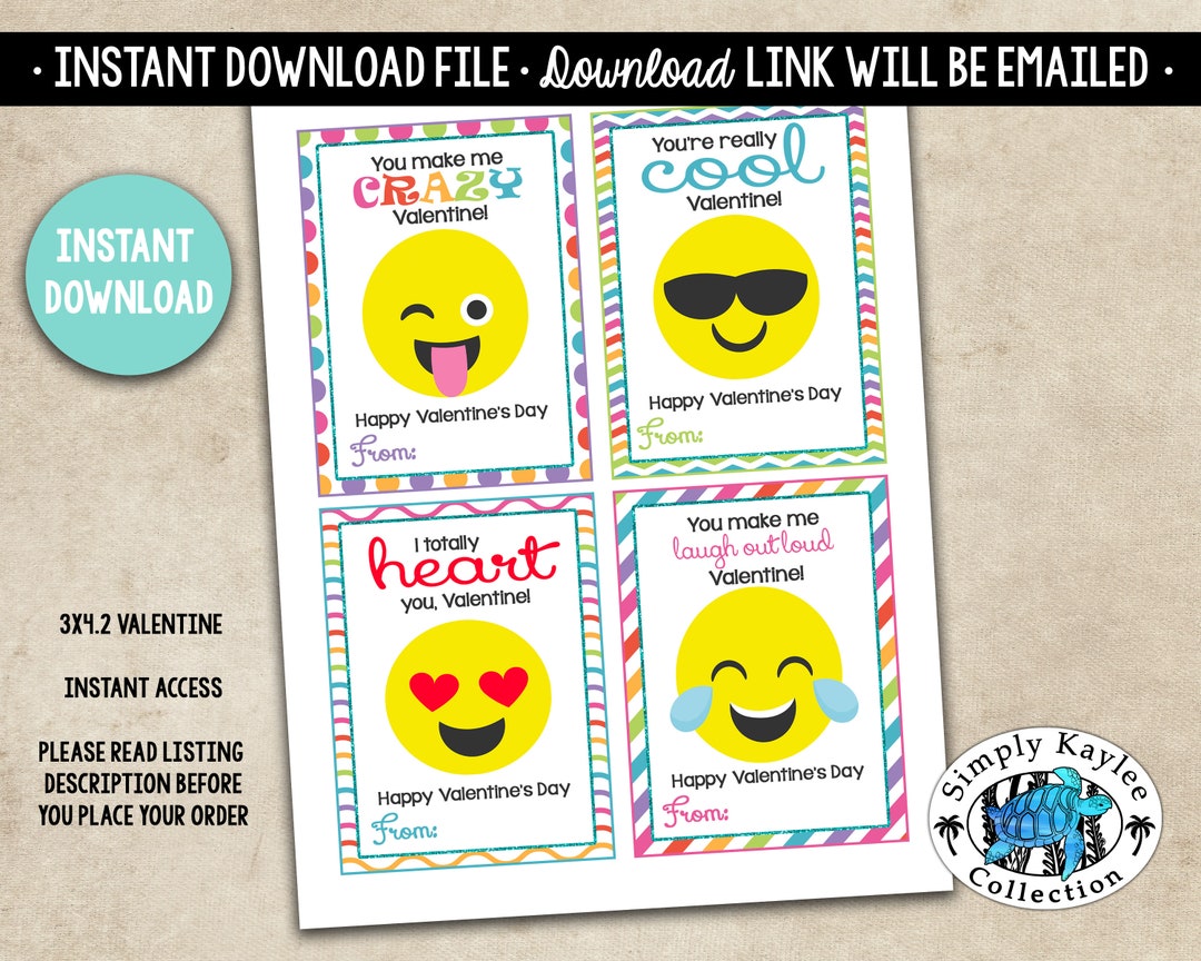 Emoji Valentine's Day Cards: Printable School Valentines (digital ...