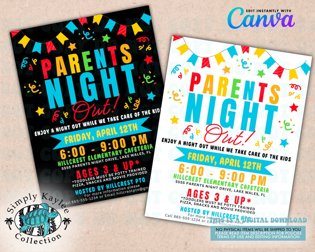 Parents Night Out Flyer, School/childcare Flyer, Church Fundraiser ...